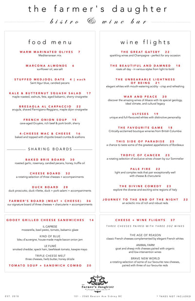 Menu – The Farmer’s Daughter